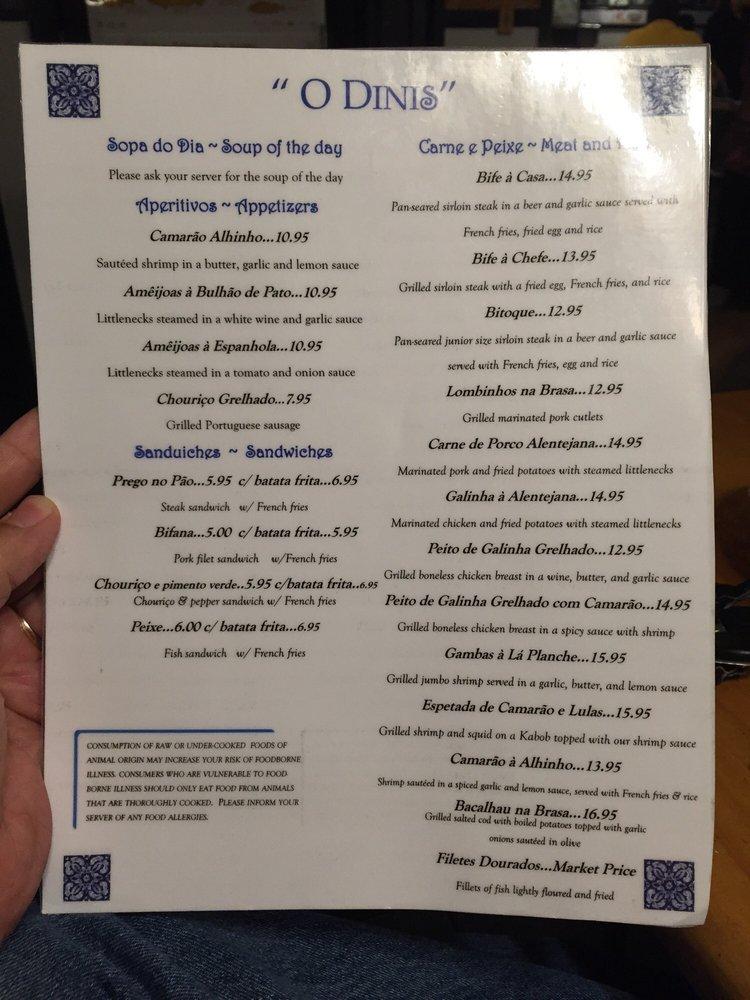 Menu at O Dinis restaurant, East Providence