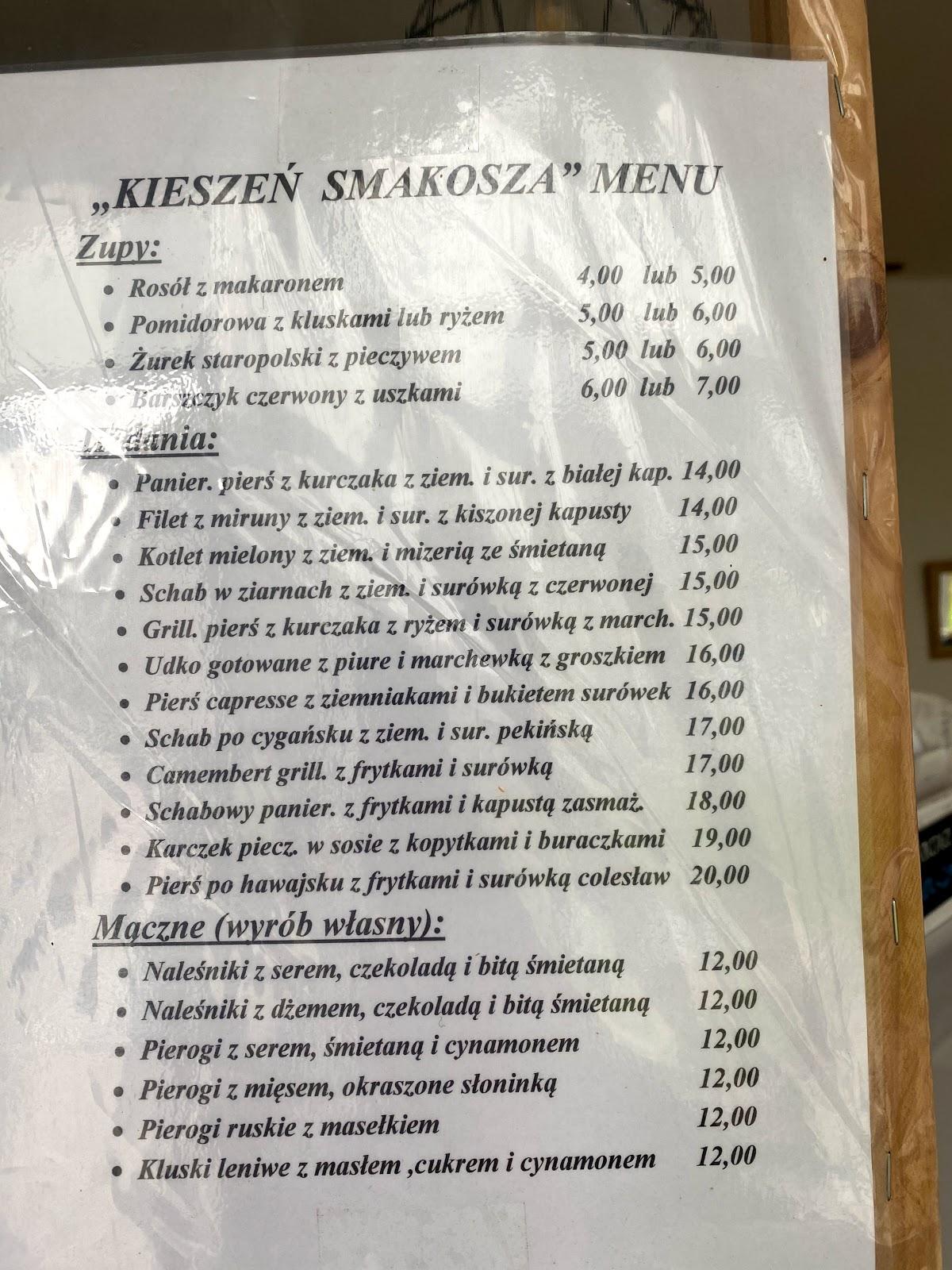 Menu at Obiady domowe Kieszeń Smakosza restaurant, Łódź