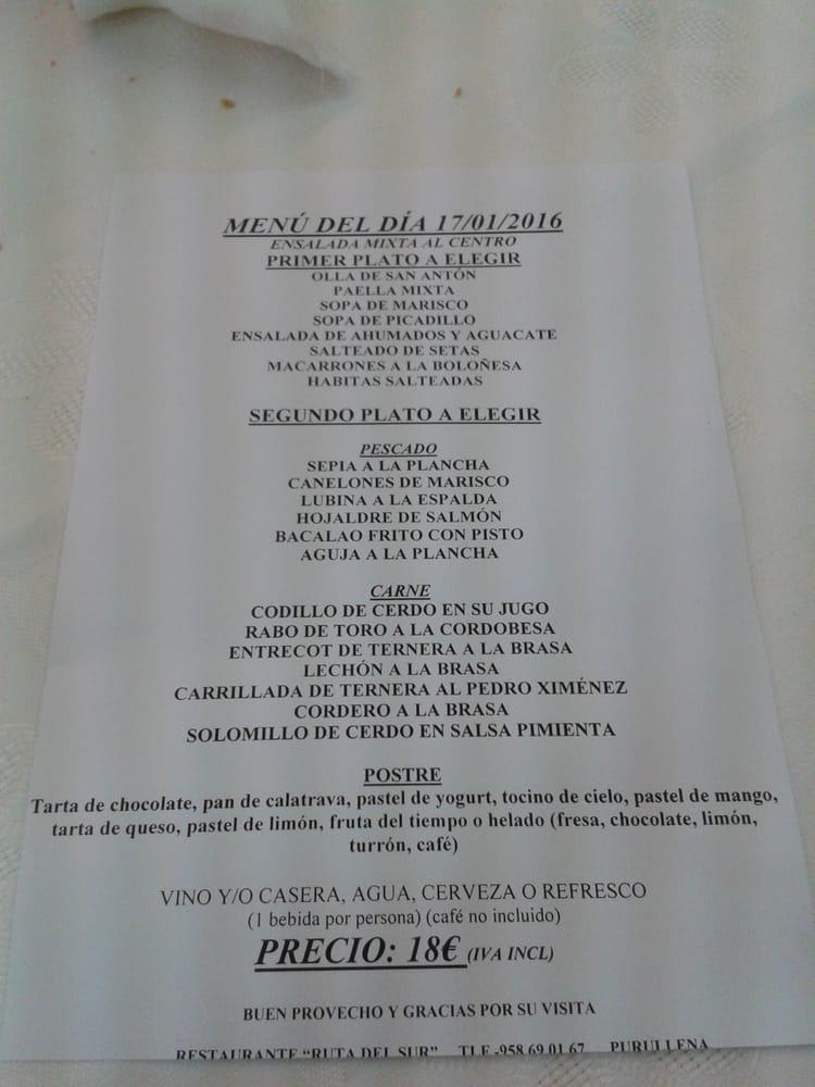 Menu at Ruta Del Sur restaurant, Purullena
