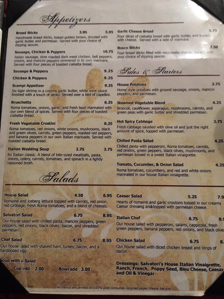 Menu at Salvatori's Fort Wayne Southwest restaurant, Fort Wayne ...