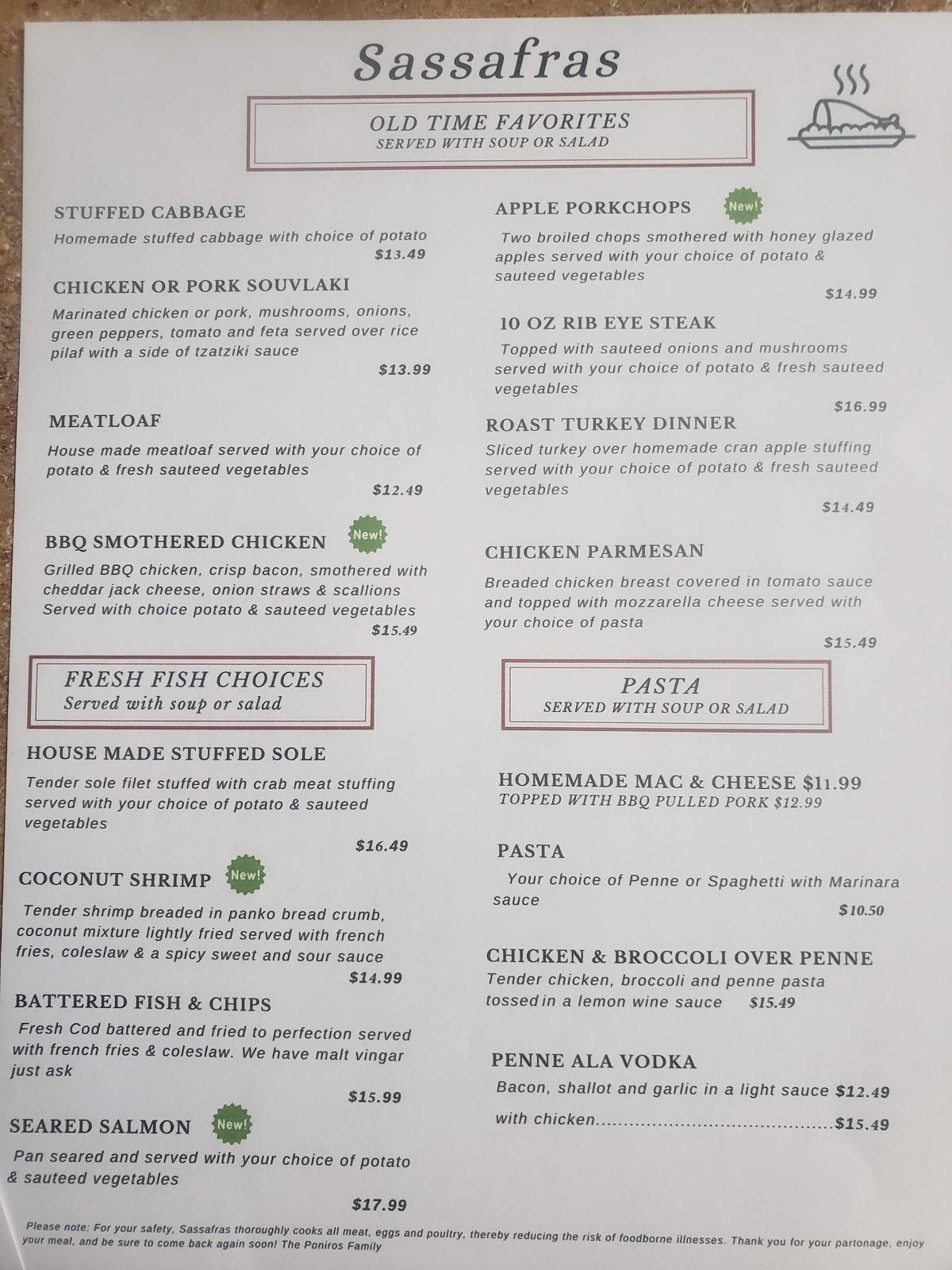 Menu at Sassafras Restaurant & Ice Cream, Shelton