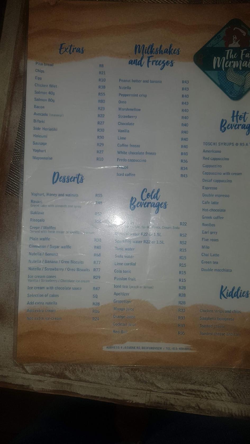 Menu at The Fat Mermaid restaurant, Boksburg