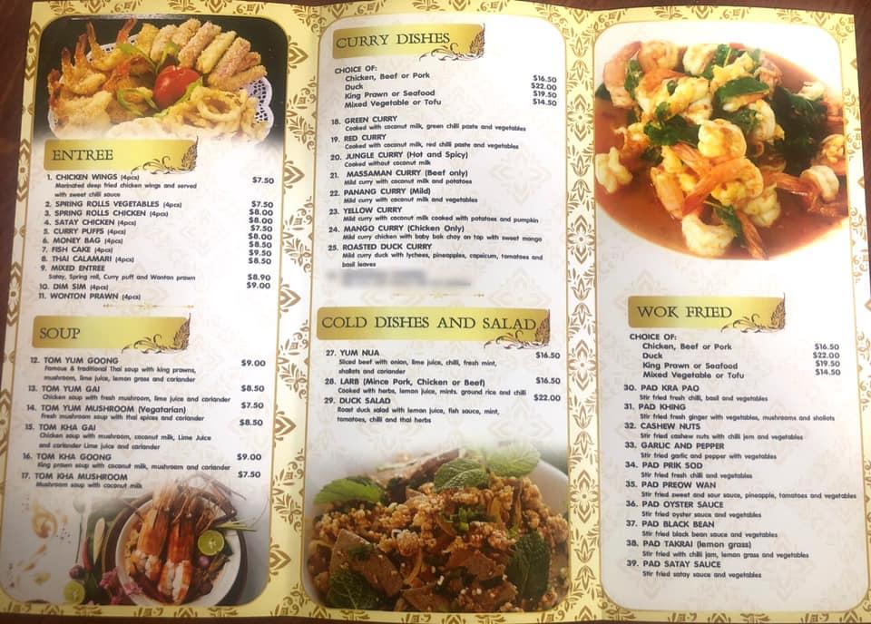 Menu at Bega Thai Restaurant, Bega