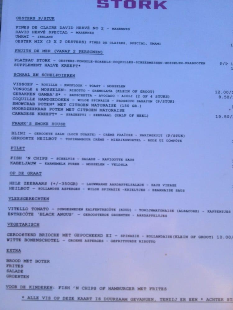 Menu at Café-Restaurant Stork, Amsterdam