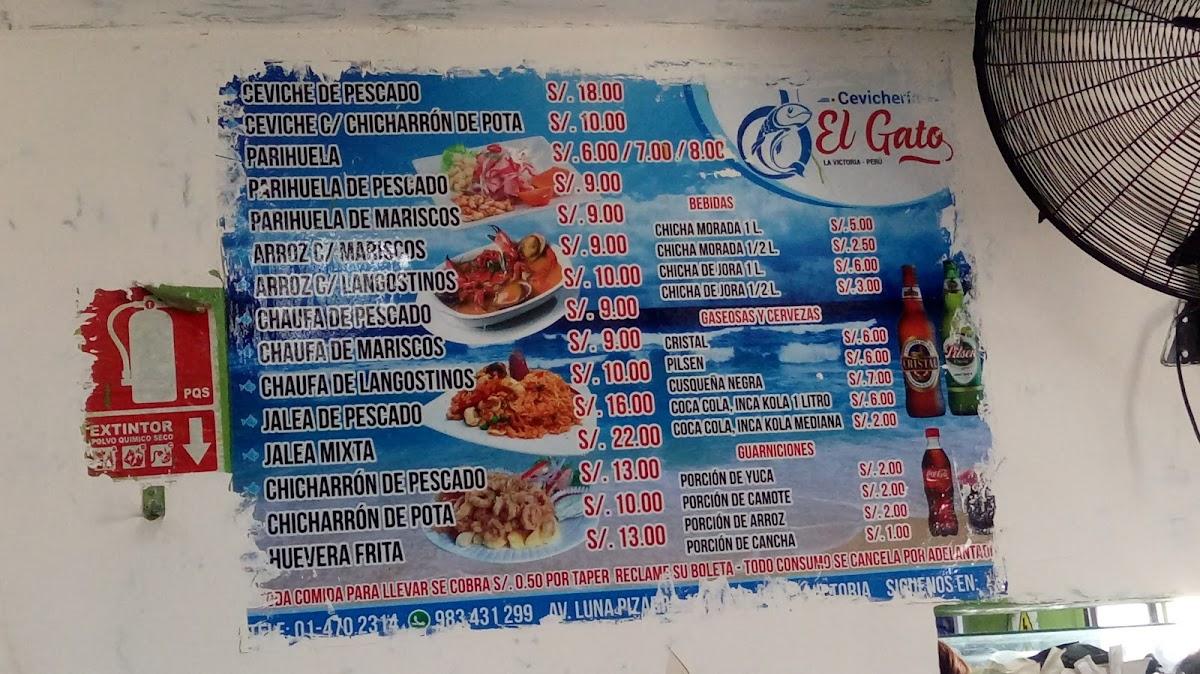Menu at El Gato restaurant, Lima