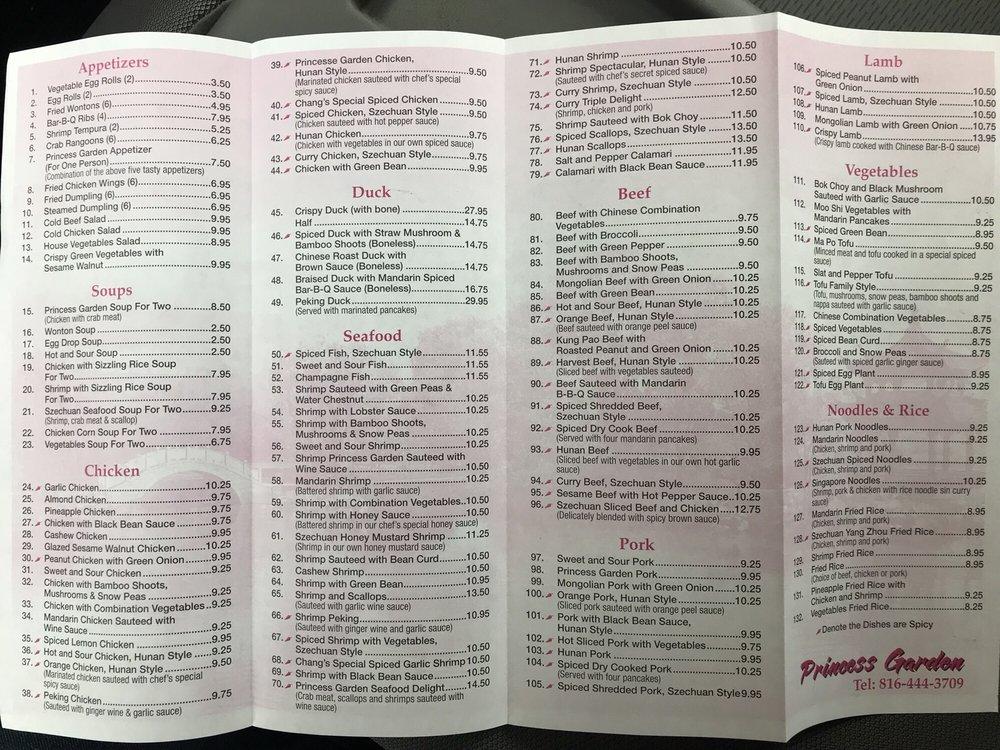 Menu at Princess Garden restaurant, Kansas City