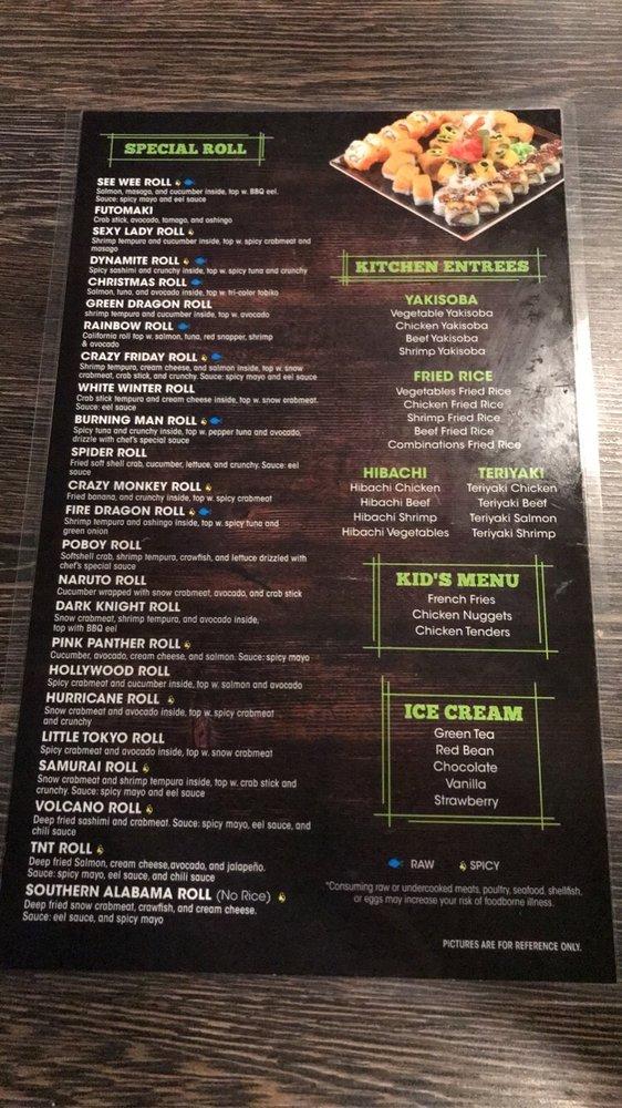Menu at See-Wee-Roll Japanese Restaurant, Mobile