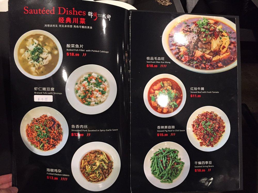 Menu at Spicy City restaurant, Redmond