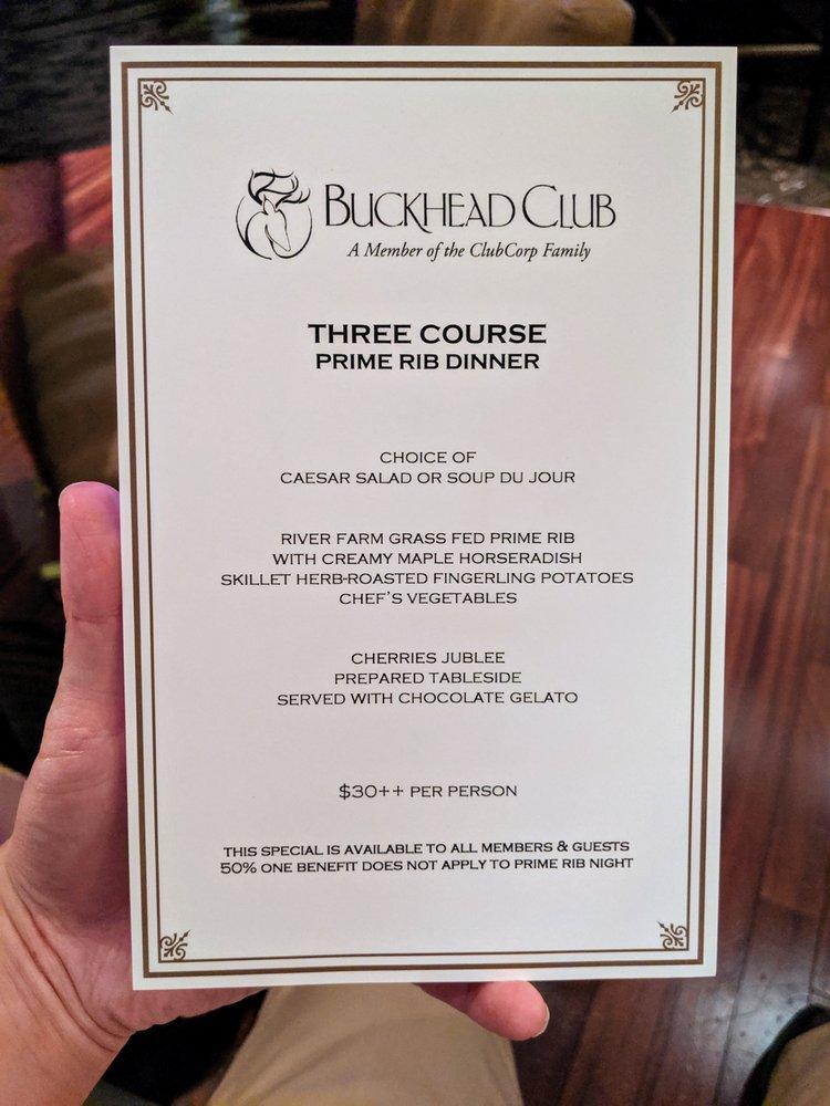 Menu at Buckhead club, Atlanta, Peachtree Rd NE Suite 2600