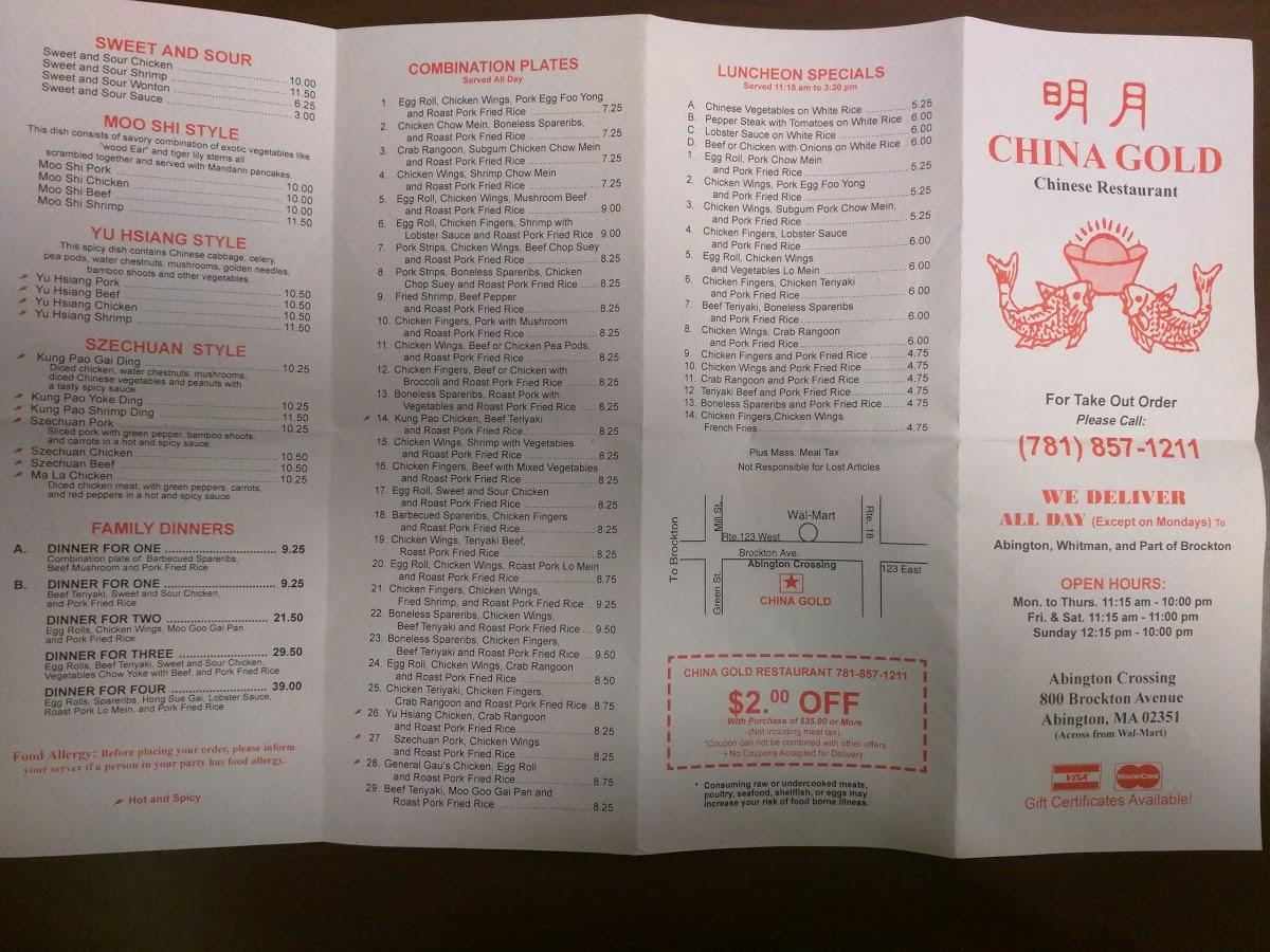 Menu at China Gold Restaurant Inc, Abington