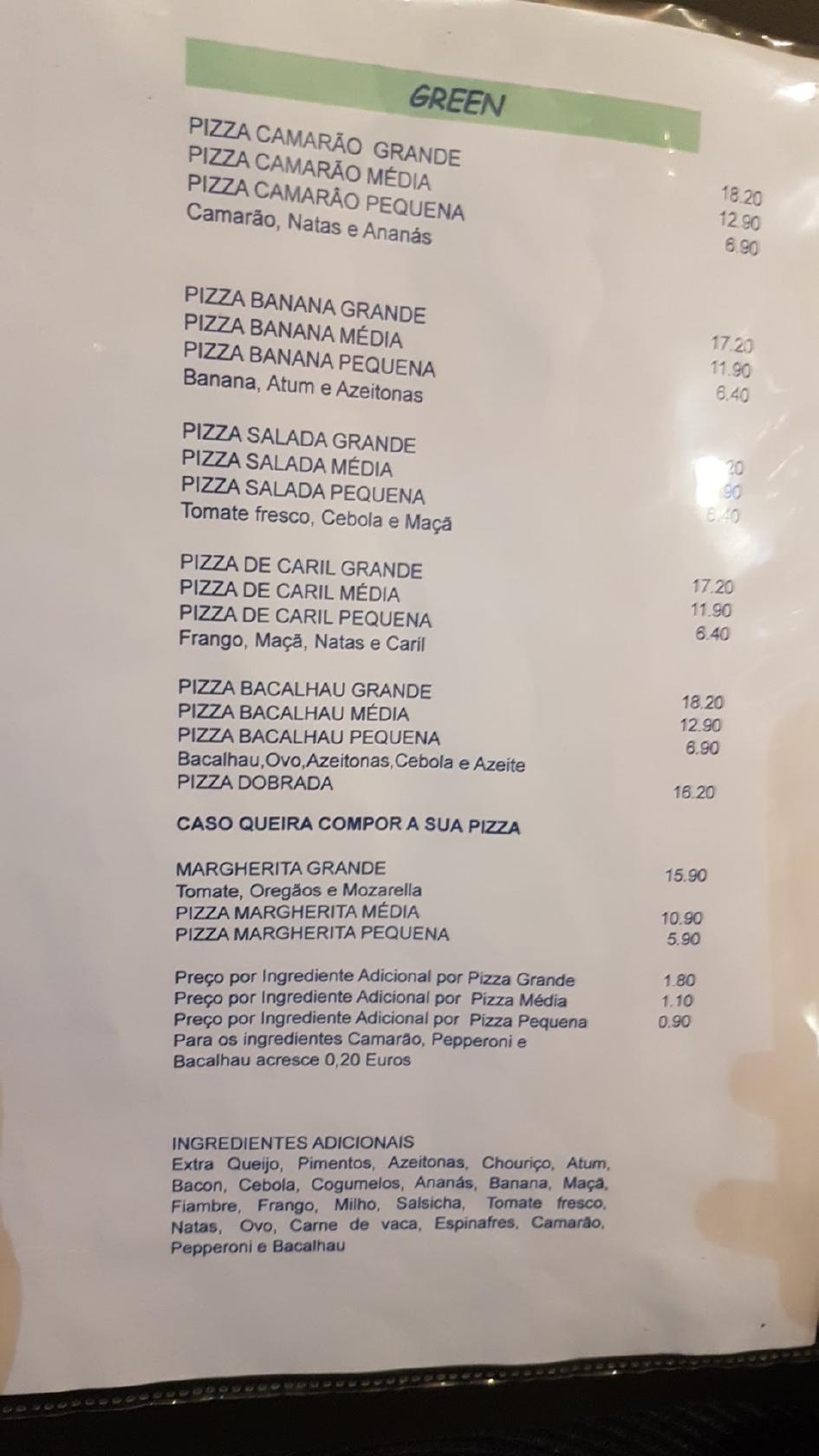Menu em Green Pizzaria, Cascais