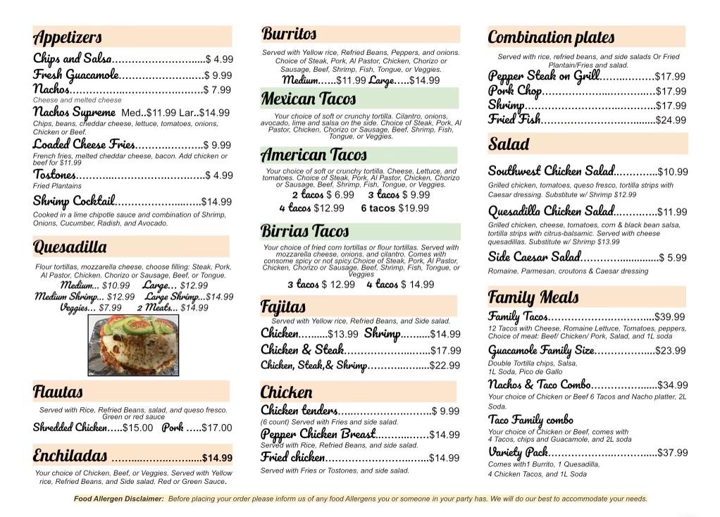 Menu at House of Tacos restaurant, Mount Joy