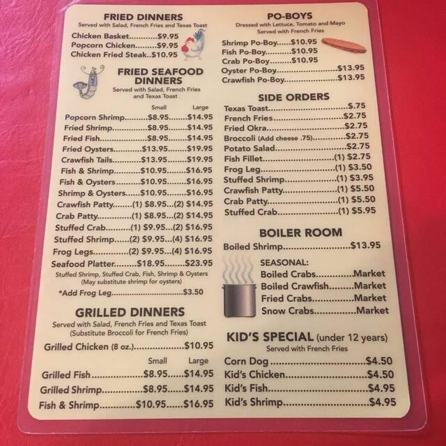 Menu at Seafood Palace restaurant, Lake Charles, Enterprise Blvd