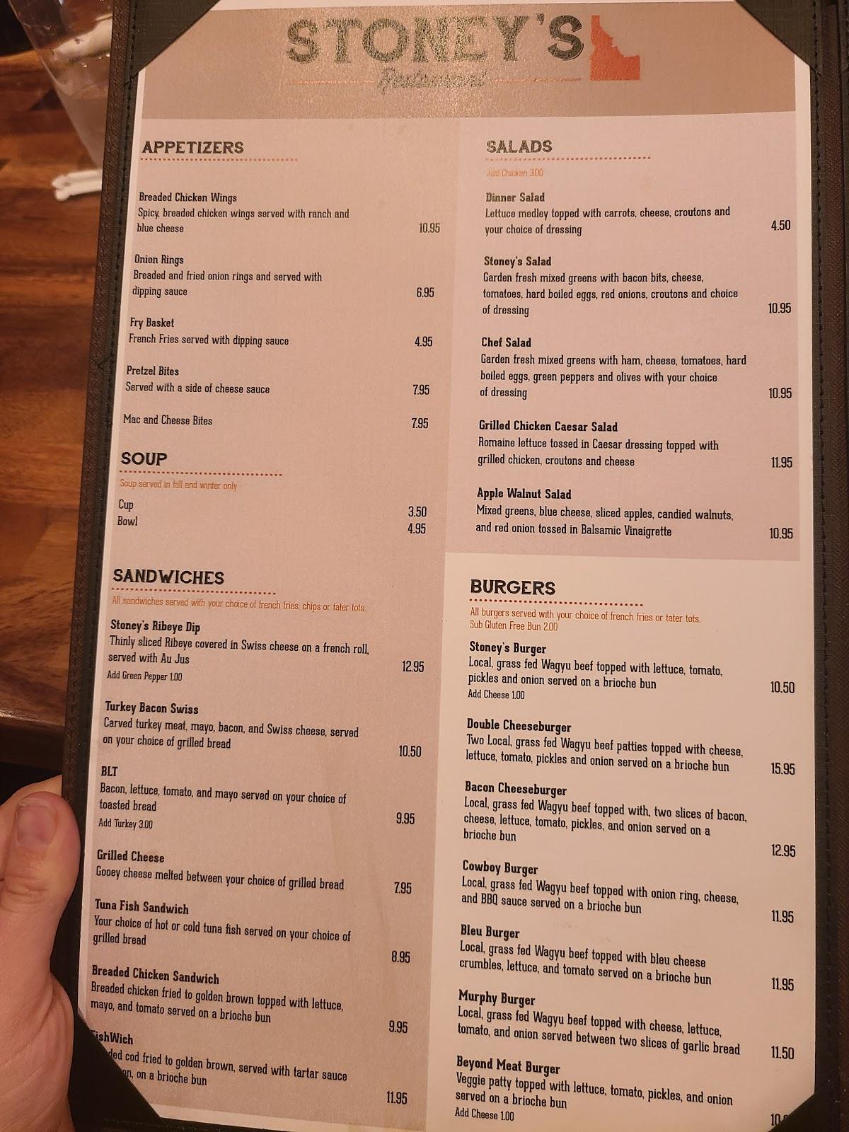 Menu at Stoney's Restaurant, Mountain Home