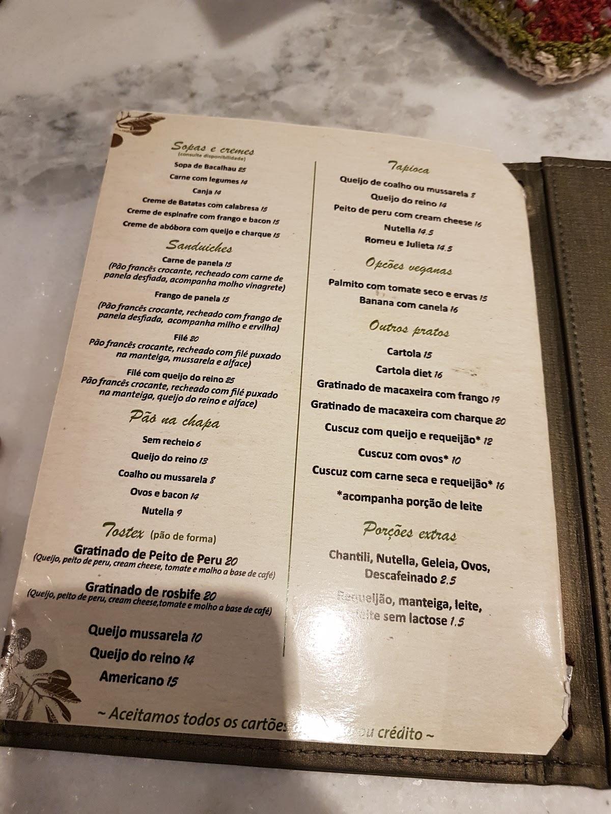 Menu at Café da Vila, Maceió