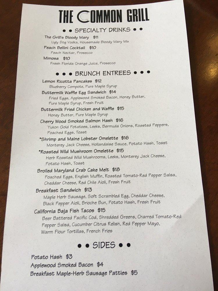 Menu at Common Grill restaurant, Chelsea, 112 S Main St