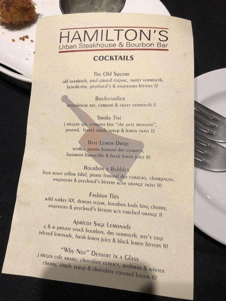 Menu at Hamilton's Urban Steakhouse & Bourbon Bar, St. Louis
