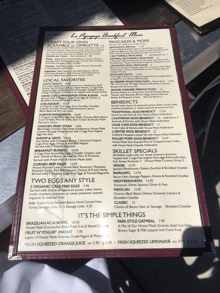 Menu at Le Papagayo restaurant, Encinitas, N Coast Hwy 101