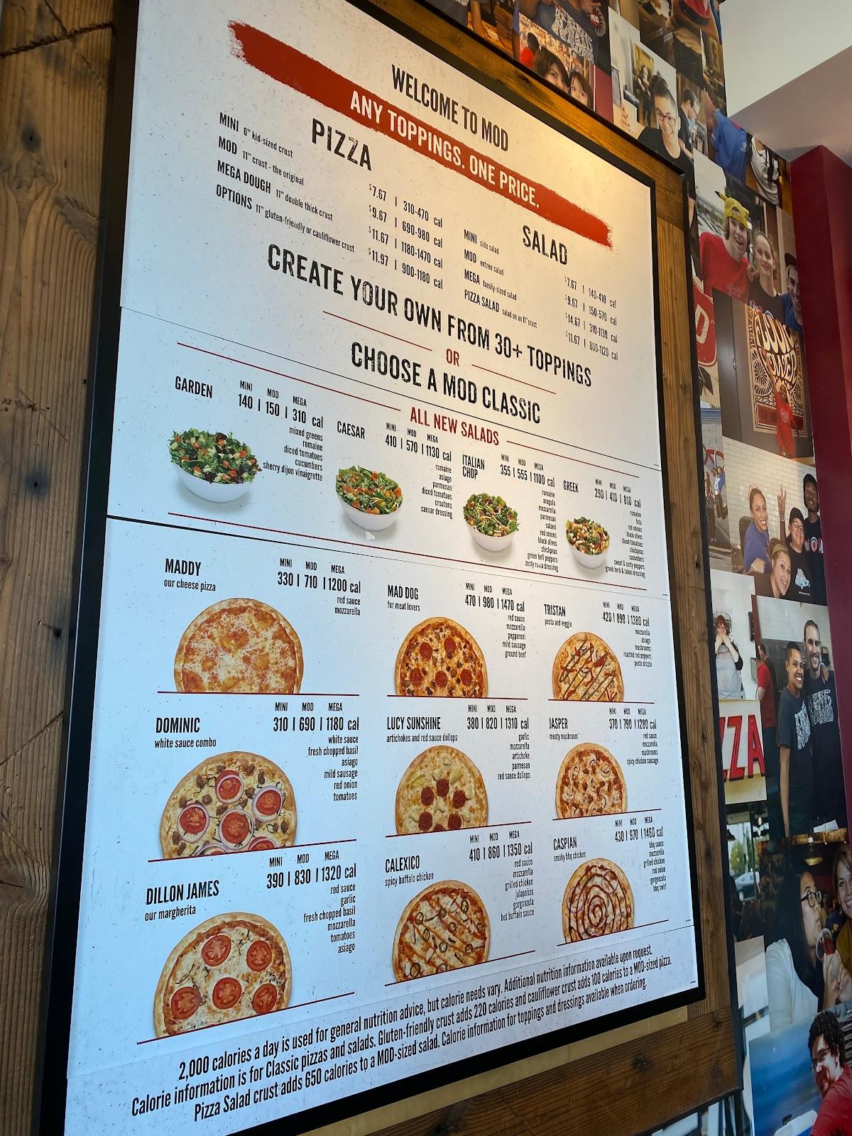 Menu at MOD Pizza pizzeria, Chantilly, Lee Jackson Memorial Hwy Suite S