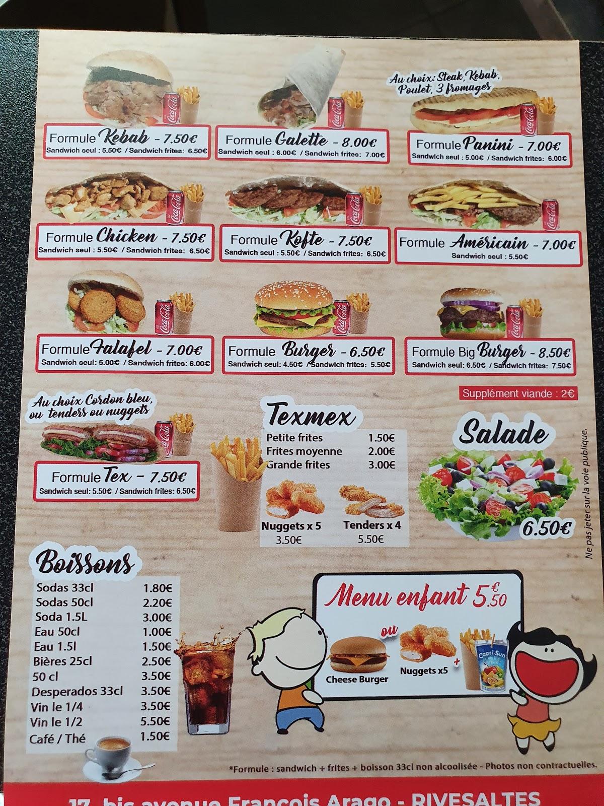 Menu au Planet Kebab restaurant, Rivesaltes