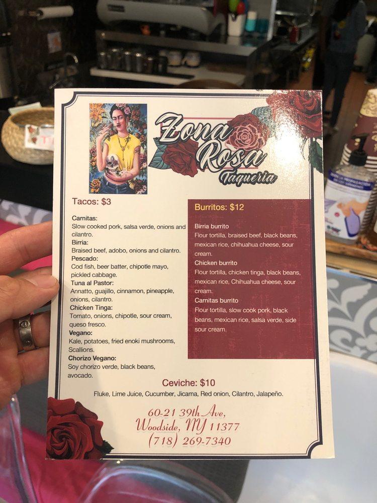 Menu at Zona Rosa restaurant, New York City, 60-21 39th Ave
