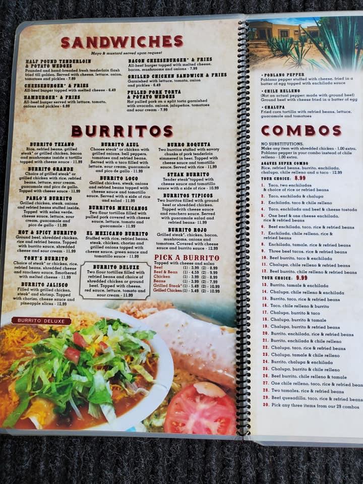 Menu at Agave Azul Mexican Restaurant, Covington