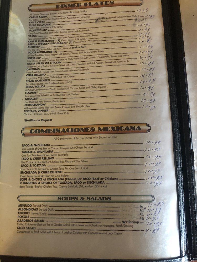 Menu at Asaderos Restaurant, Fontana