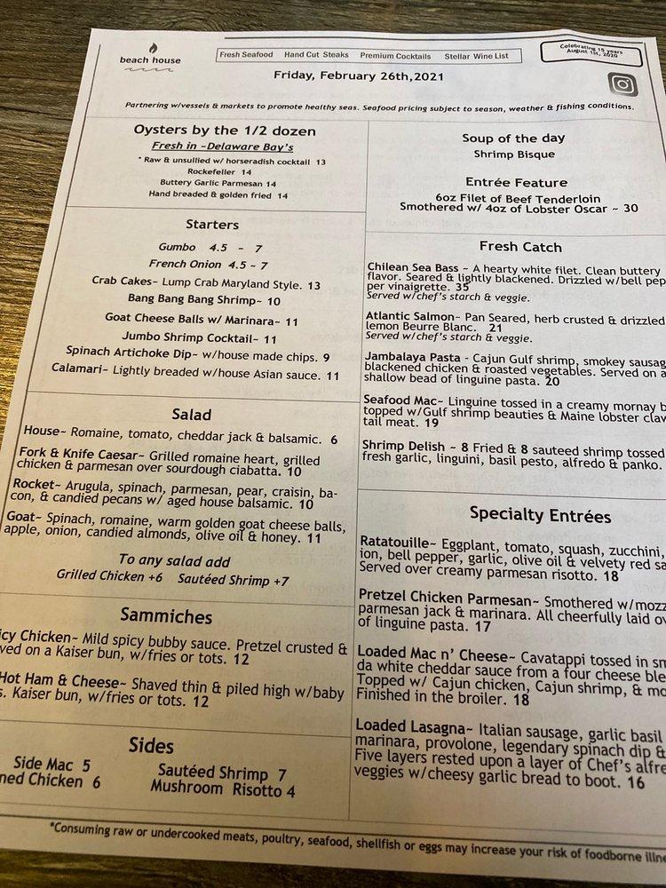 Menu at Beach House steakhouse, Decatur, 1001 S Lake Front Rd