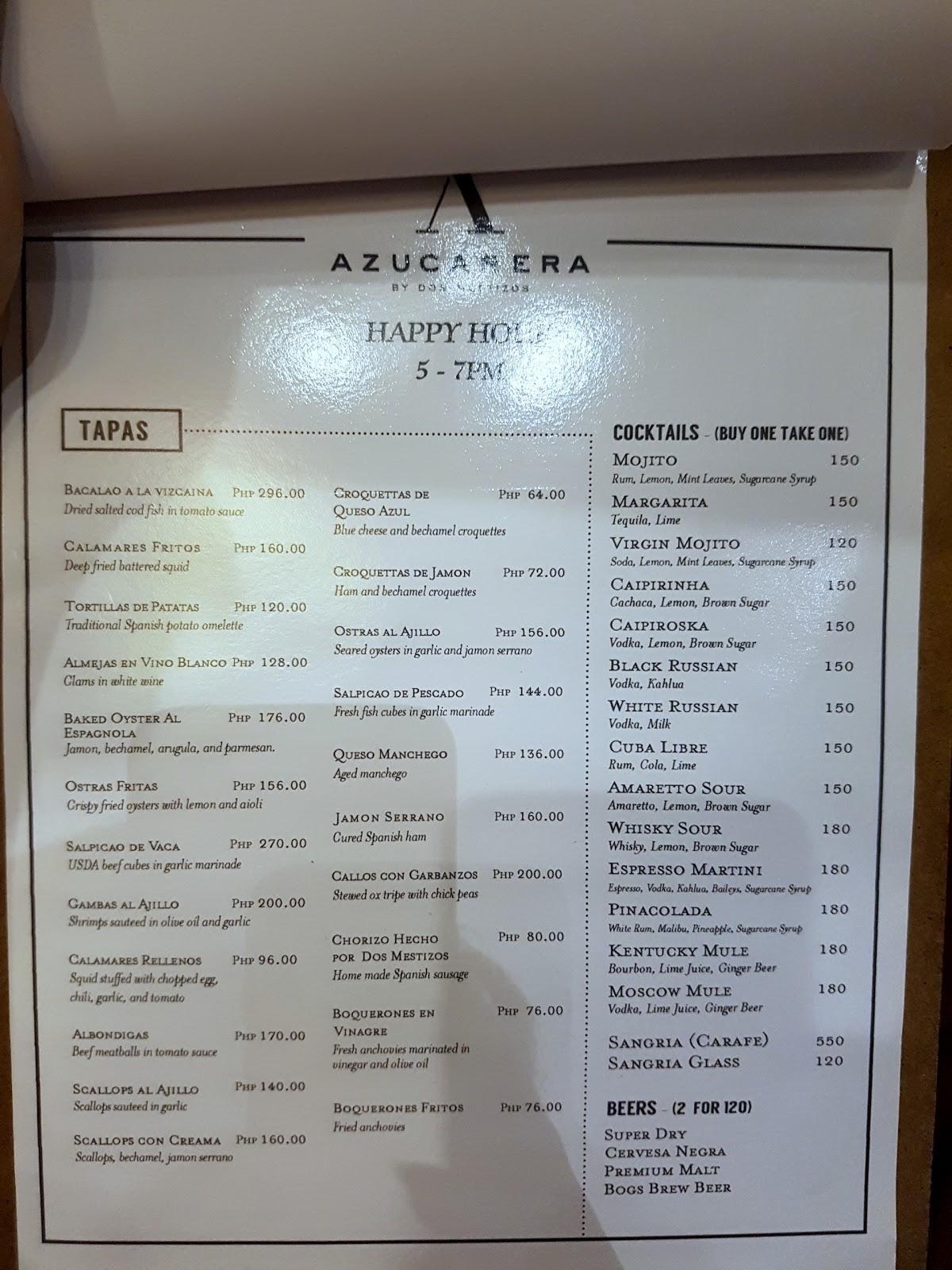 Menu at Cafe Azucarera, Bacolod