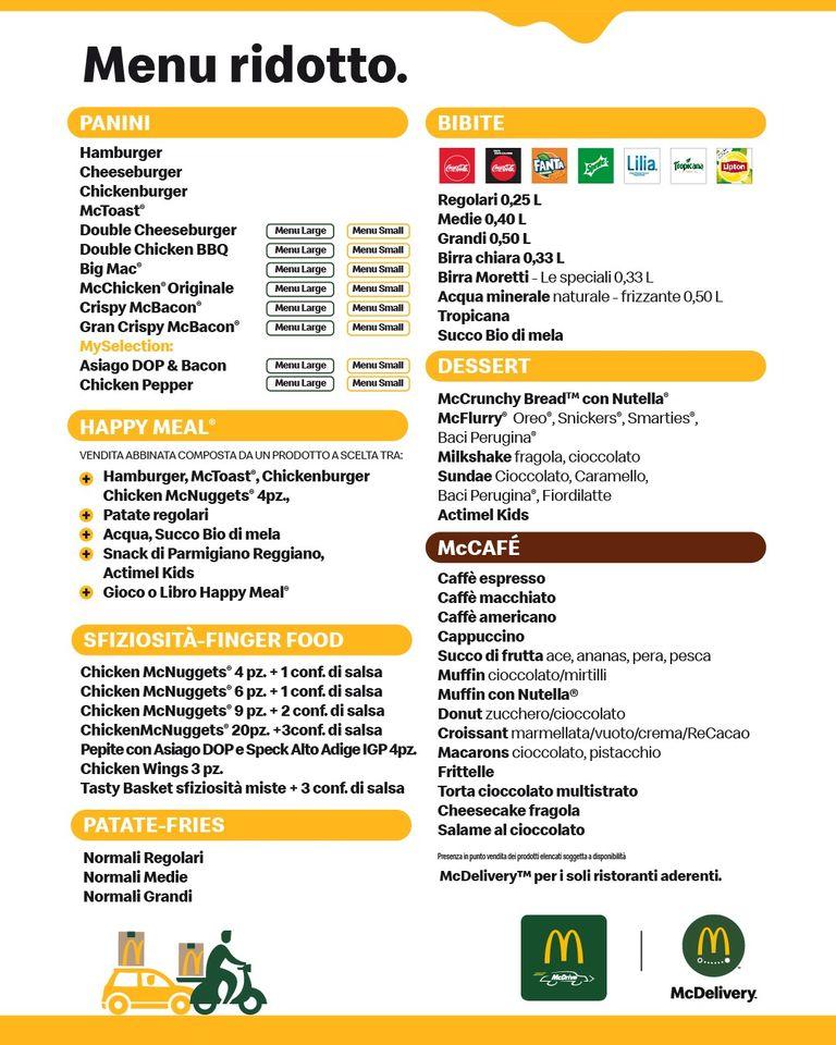 Menu at McDonald's Arosio restaurant, Arosio
