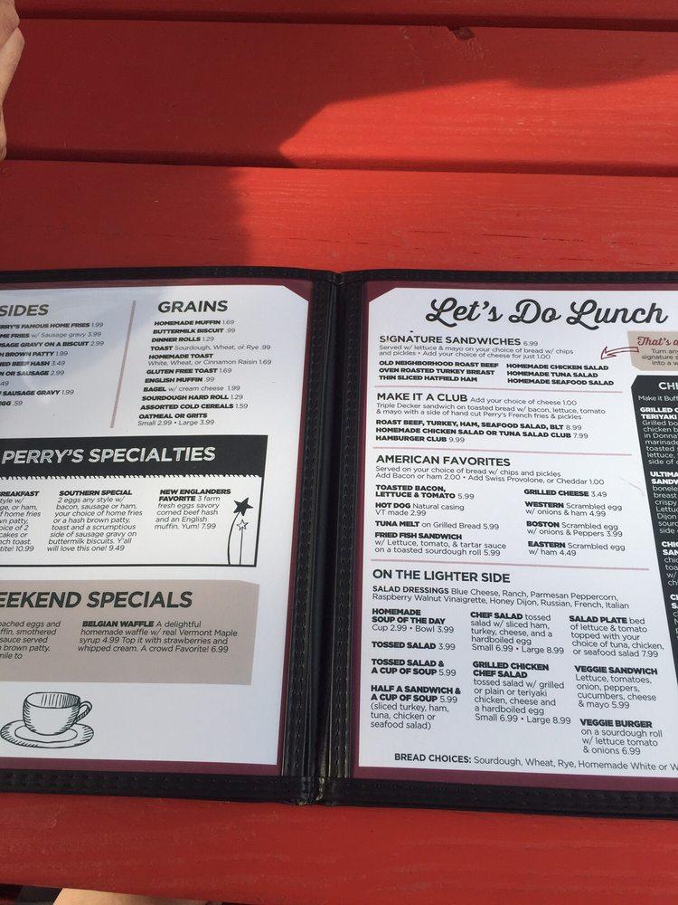 Menu at Perry’s Main Street Eatery restaurant, Poultney