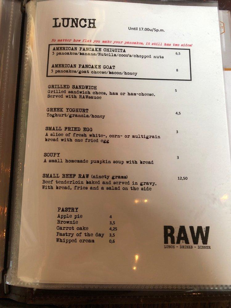 Menu at Raw, Tilburg