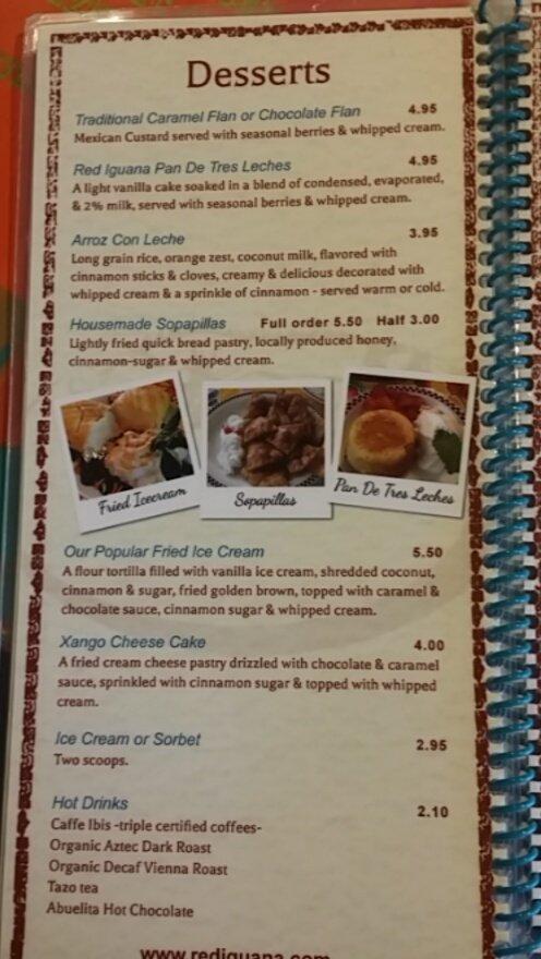 Menu at Red Iguana 2 restaurant, Salt Lake City