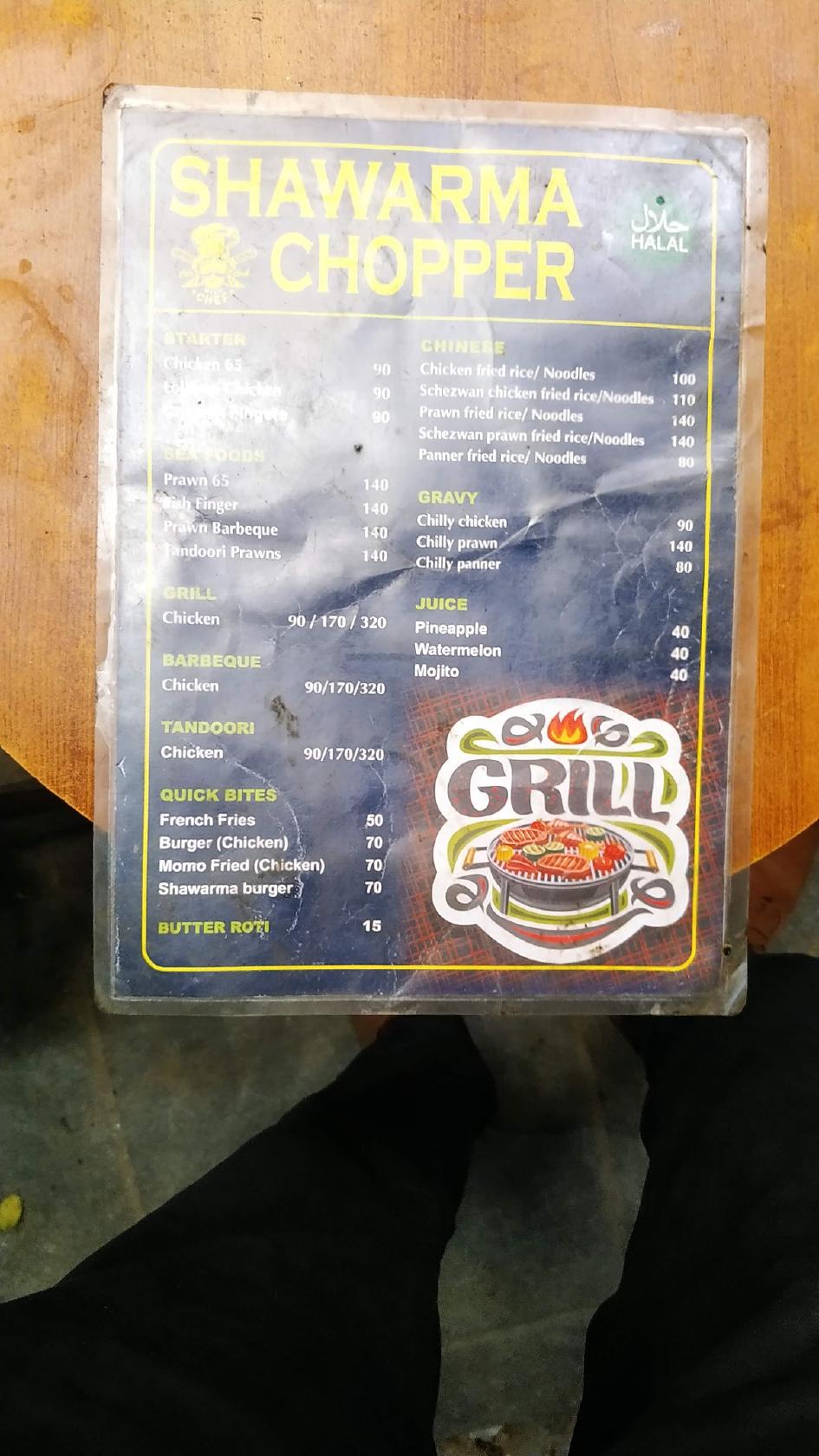 Menu at Shawarma Chopper, Chennai, 135