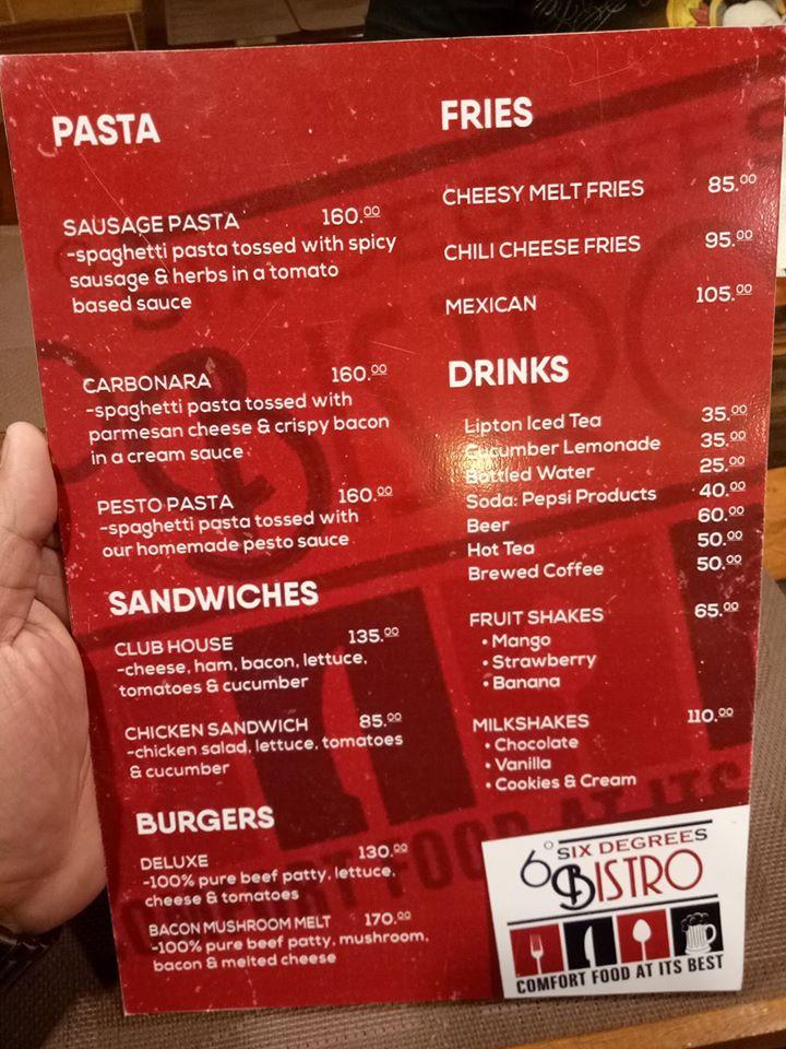 Carta del restaurante Six Degrees Bistro, Tacloban