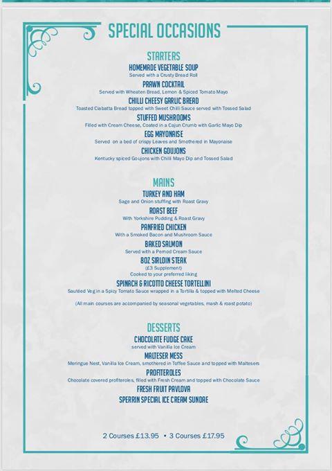 Menu at Sperrin Restaurant, Omagh