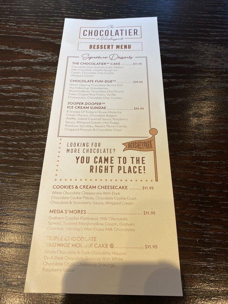 Menu at The Chocolatier pub & bar, Hershey