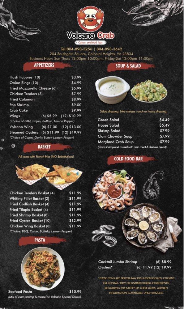 Menu at Volcano Crab restaurant, Colonial Heights