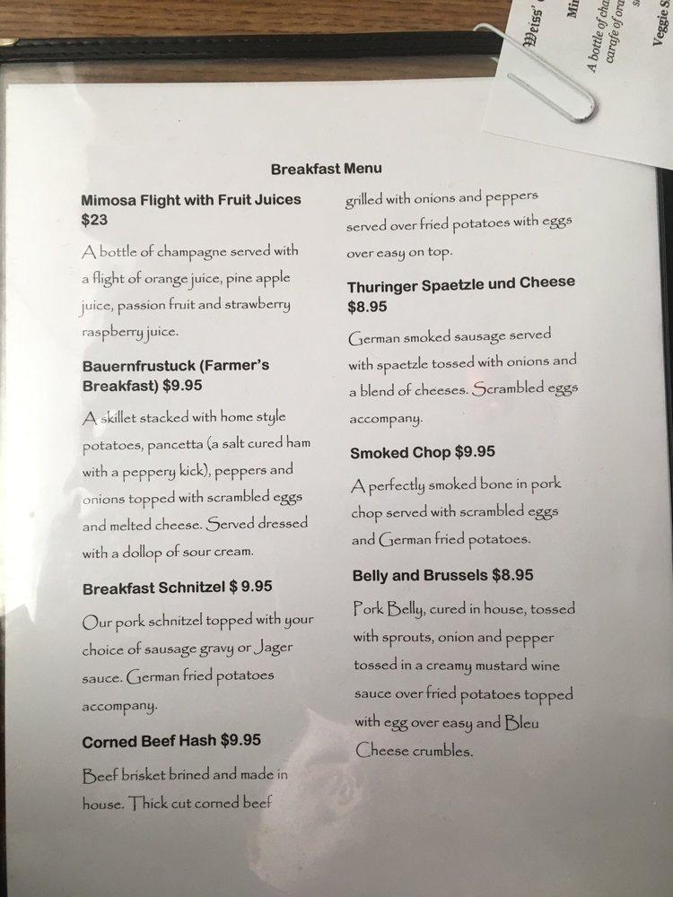 Menu at Weiss' Gasthaus German Restaurant, South Bend