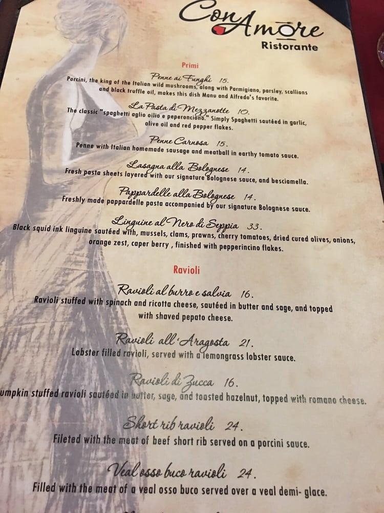 Menu at Con Amore Ristorante restaurant, Corona