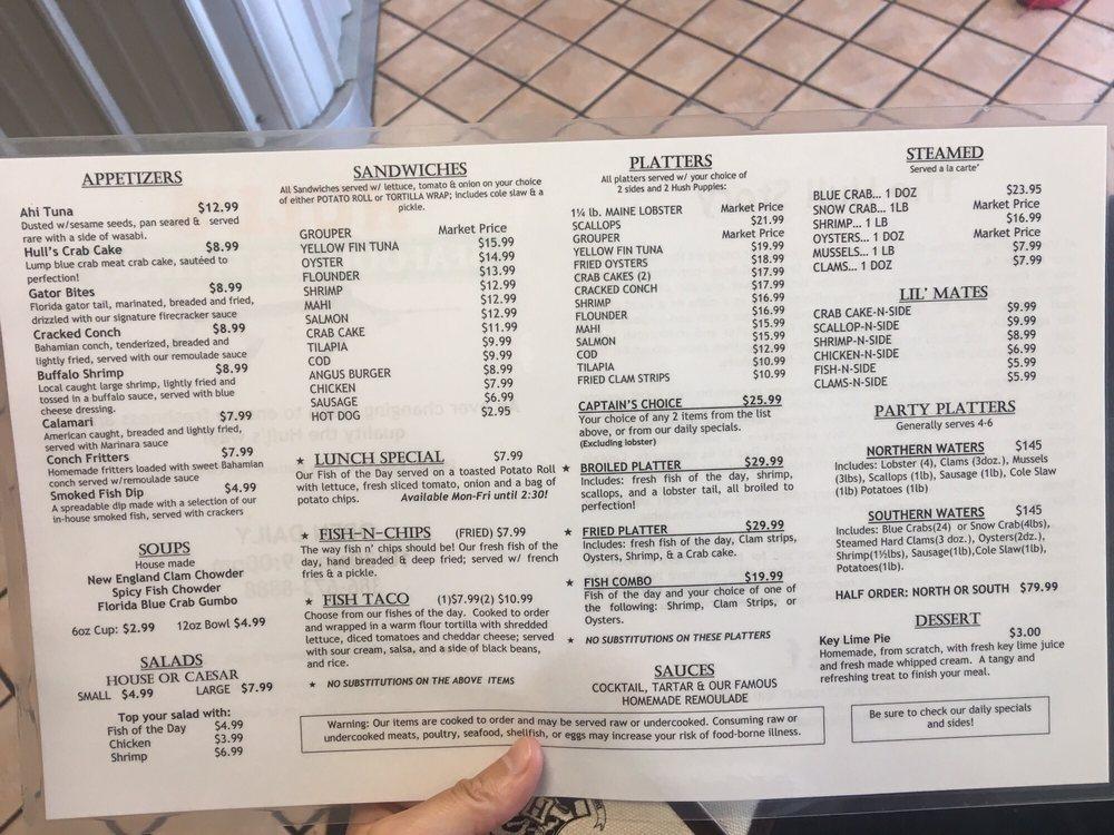 Menu at Hull's Seafood Restaurant, Ormond Beach, 111 W Granada Blvd