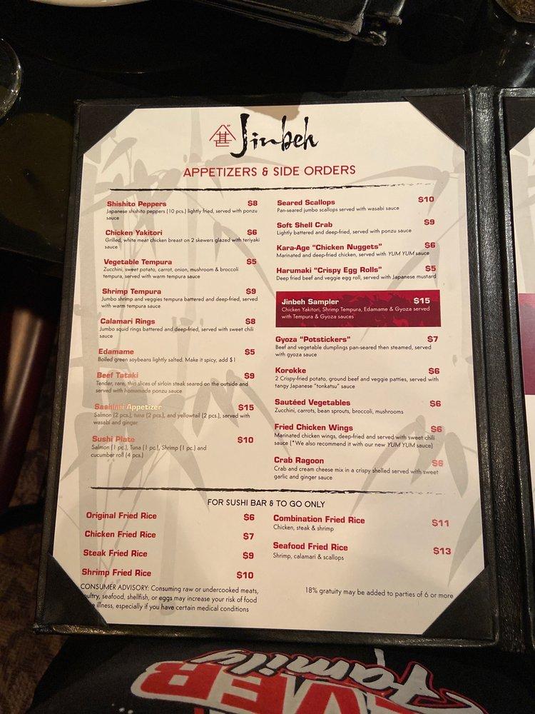 Menu at Jinbeh Japanese Restaurant Lewisville, Lewisville