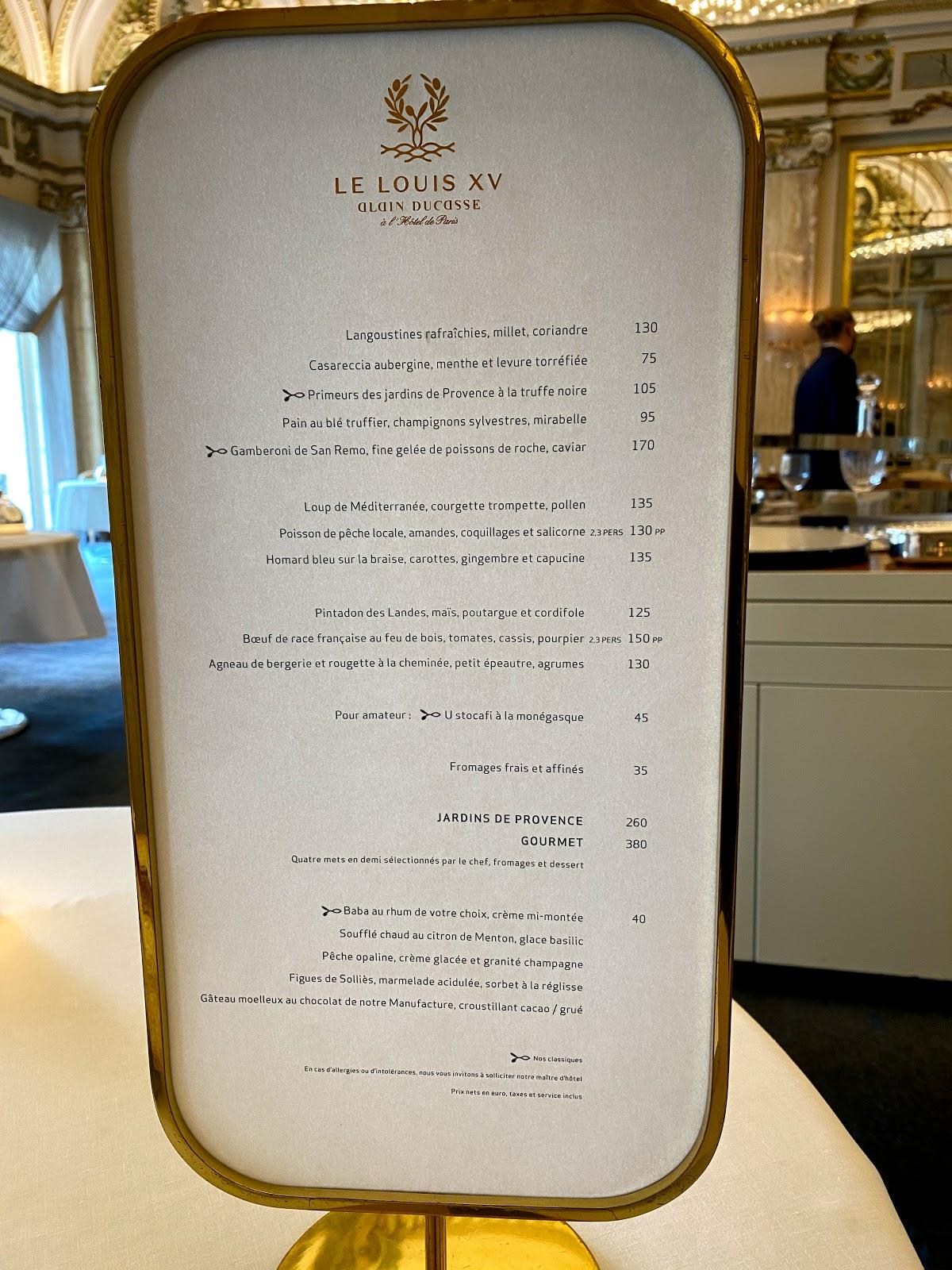 Carta del restaurante Le Louis XV - Alain Ducasse à l'Hôtel del Paris ...