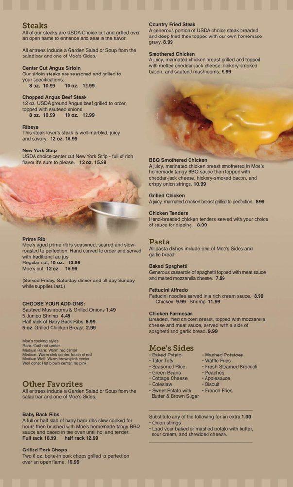 Menu at Moe's Restaurant, Huntington