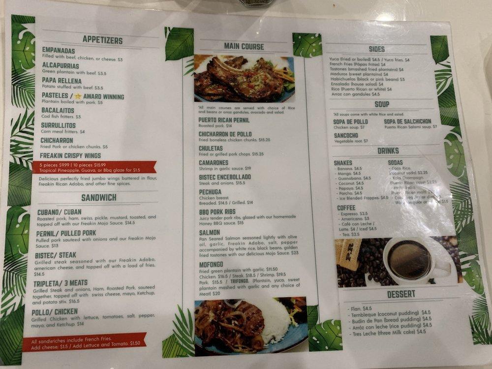 Menu at The Freakin Rican restaurant, New York City