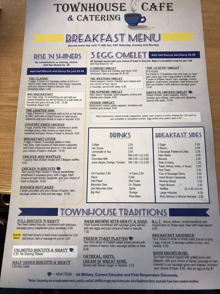 Menu at Townhouse Cafe, Seymour