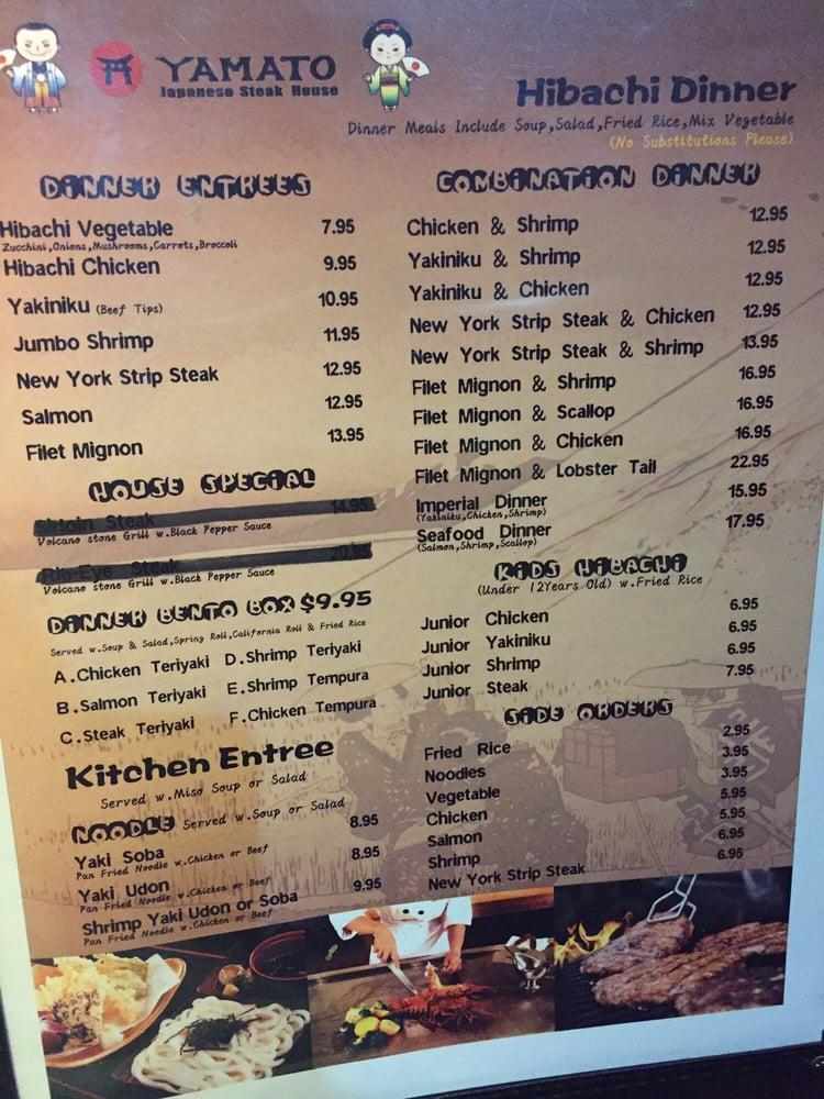Menu at Yamato Japanese Steakhouse, Madison