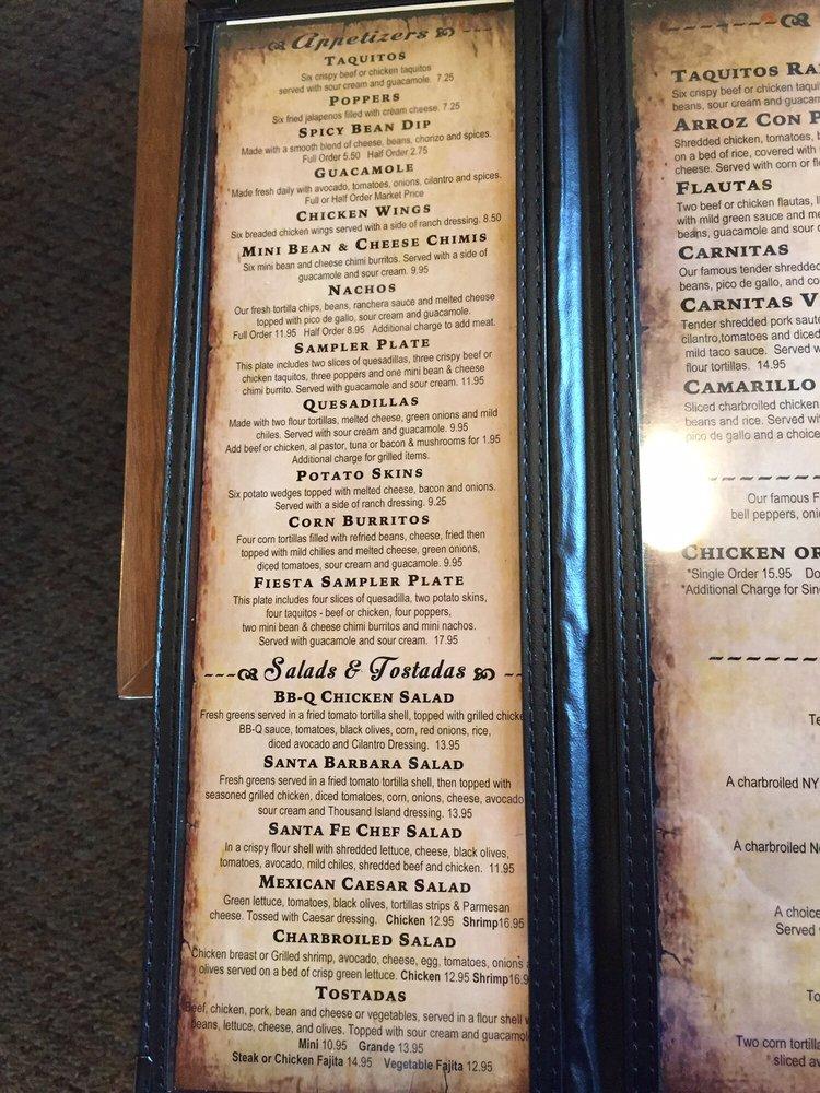 Menu at Yolanda's Mexican Café restaurant, Ventura, E Main St