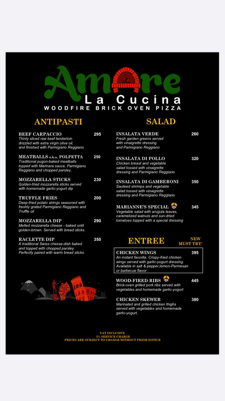 Menu at Amare La Cucina Nuvali restaurant, Santa Rosa, Ground floor bldg. C