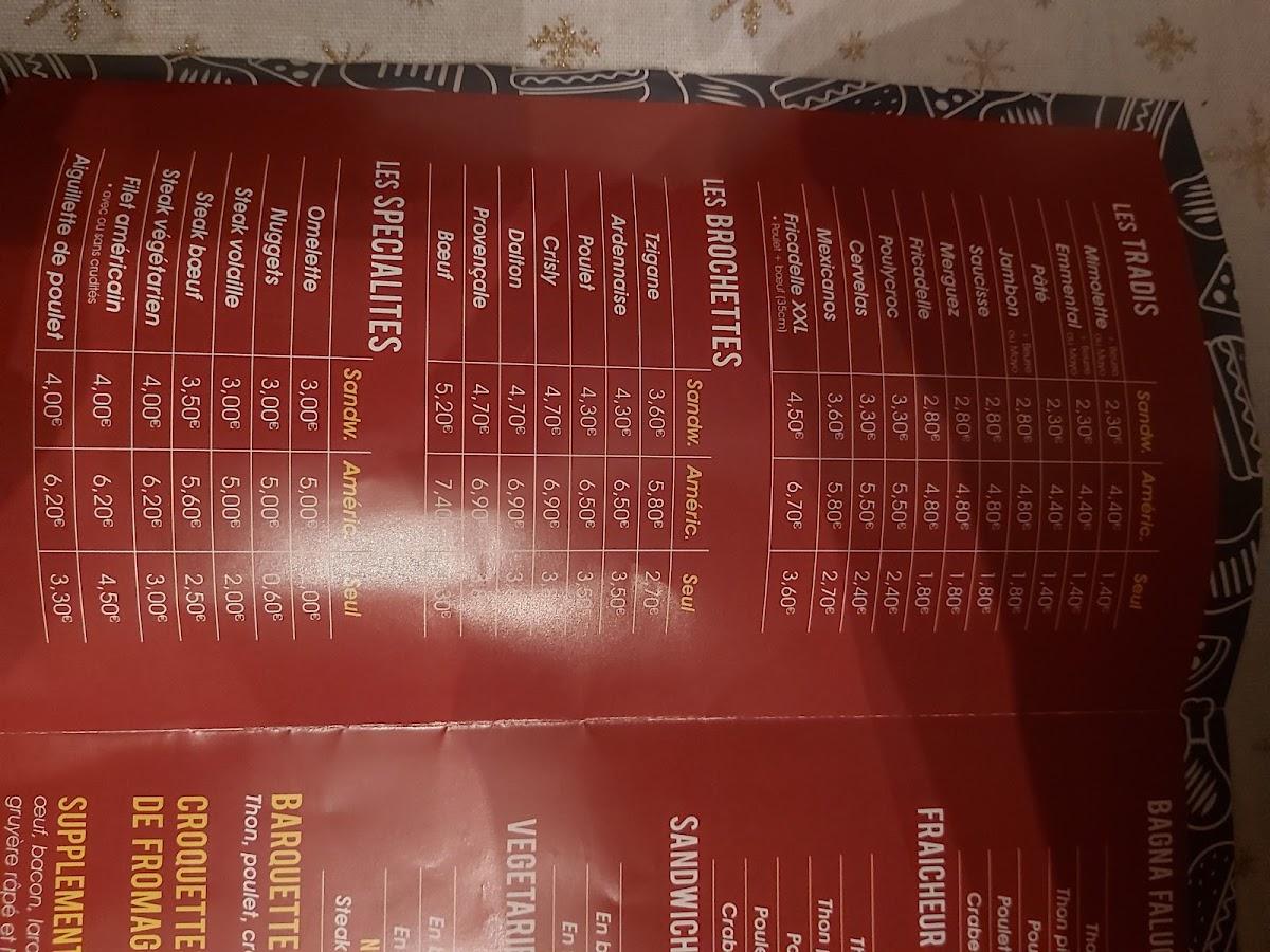 Menu au Frites en Nord fast food, Somain